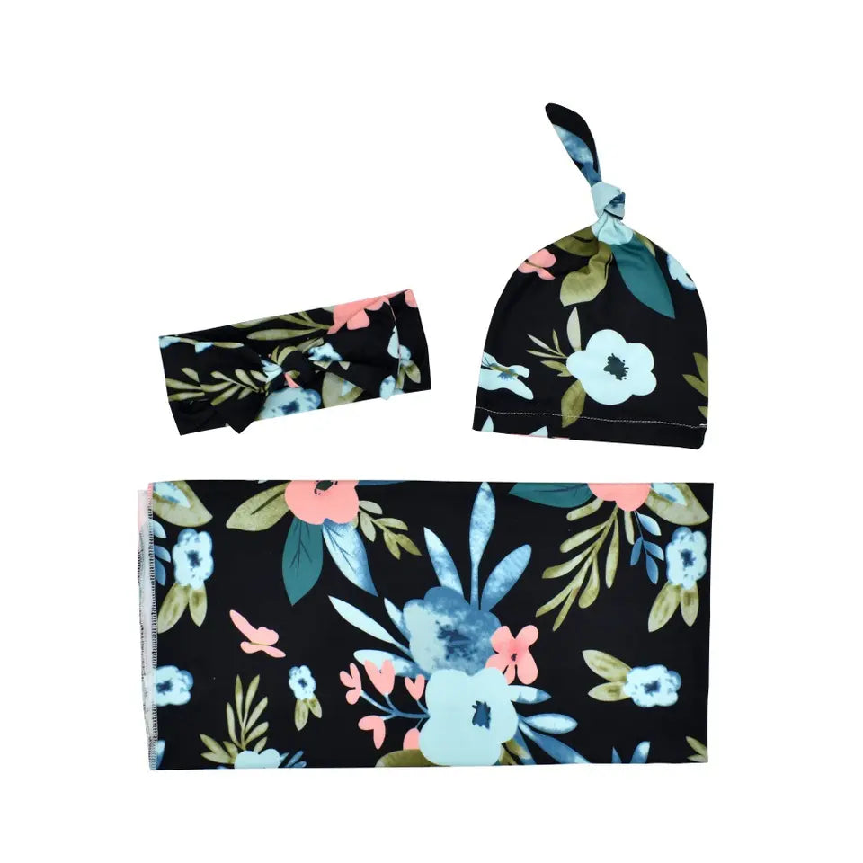Black floral swaddle set – Tinycrew